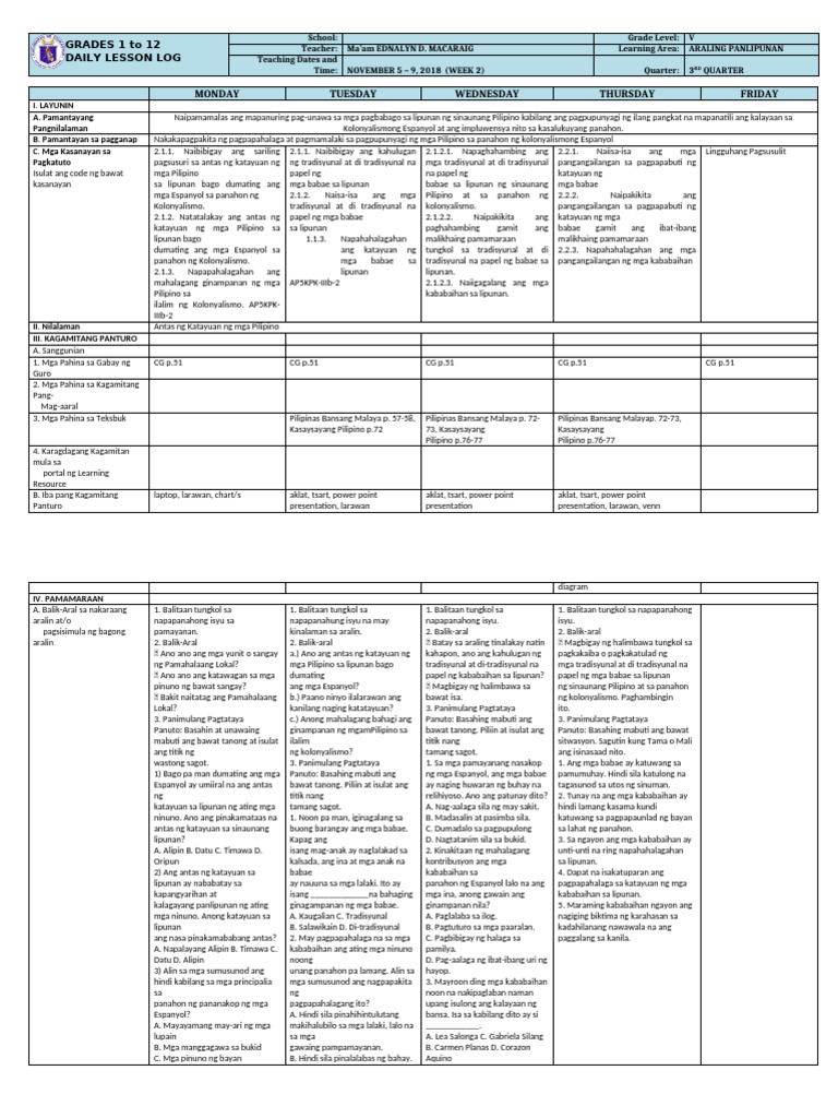 Araling Panlipunan 5 - Q3 - W2 DLL | PDF