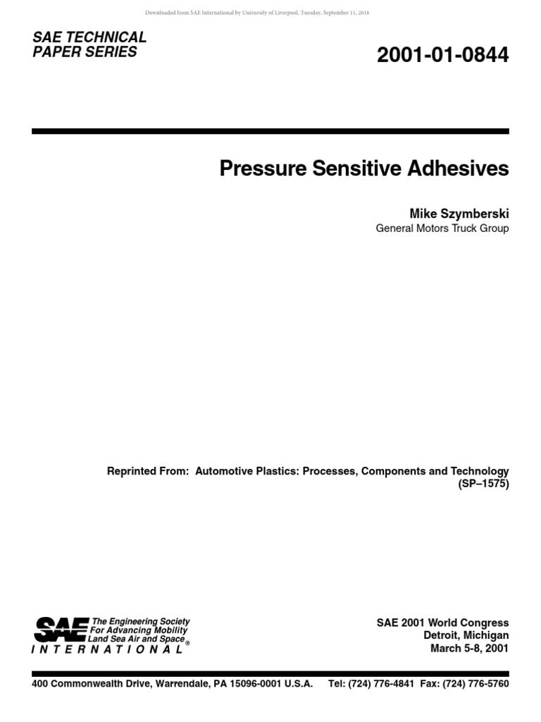 Sae Technical Paper Series: Mike Szymberski | PDF