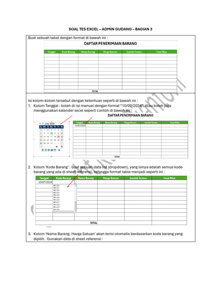 Contoh Soal Tes Excel Untuk Admin Gudang - Soal | PDF