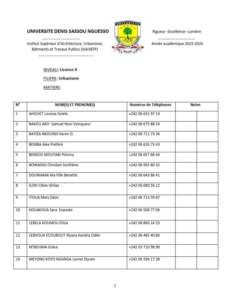 UDSN Fiche de Note L2 Urba | PDF