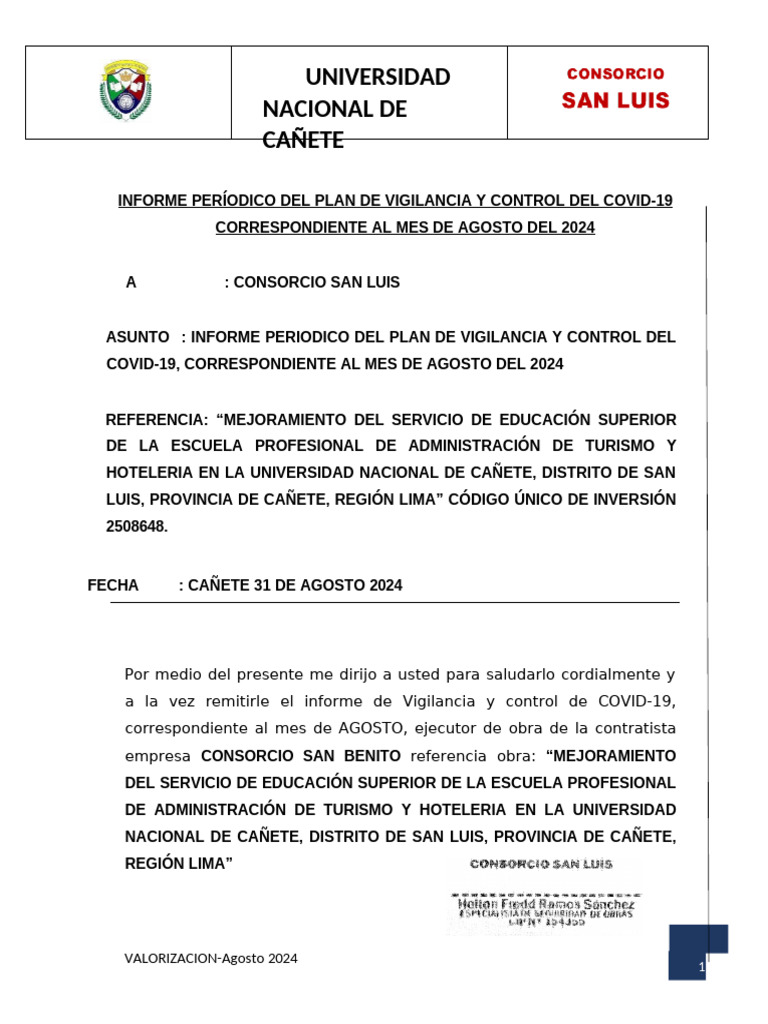 INFORME PERIODICO AGOSTO COVID19 | PDF