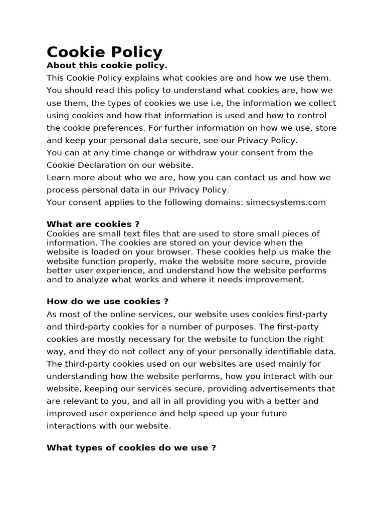 Cookie Policy | PDF