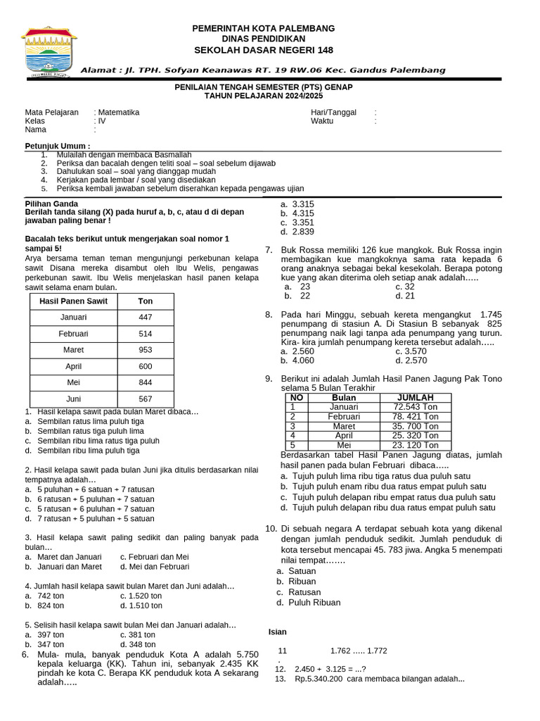 Pts Kelas 4 Matematika Ok Pdf