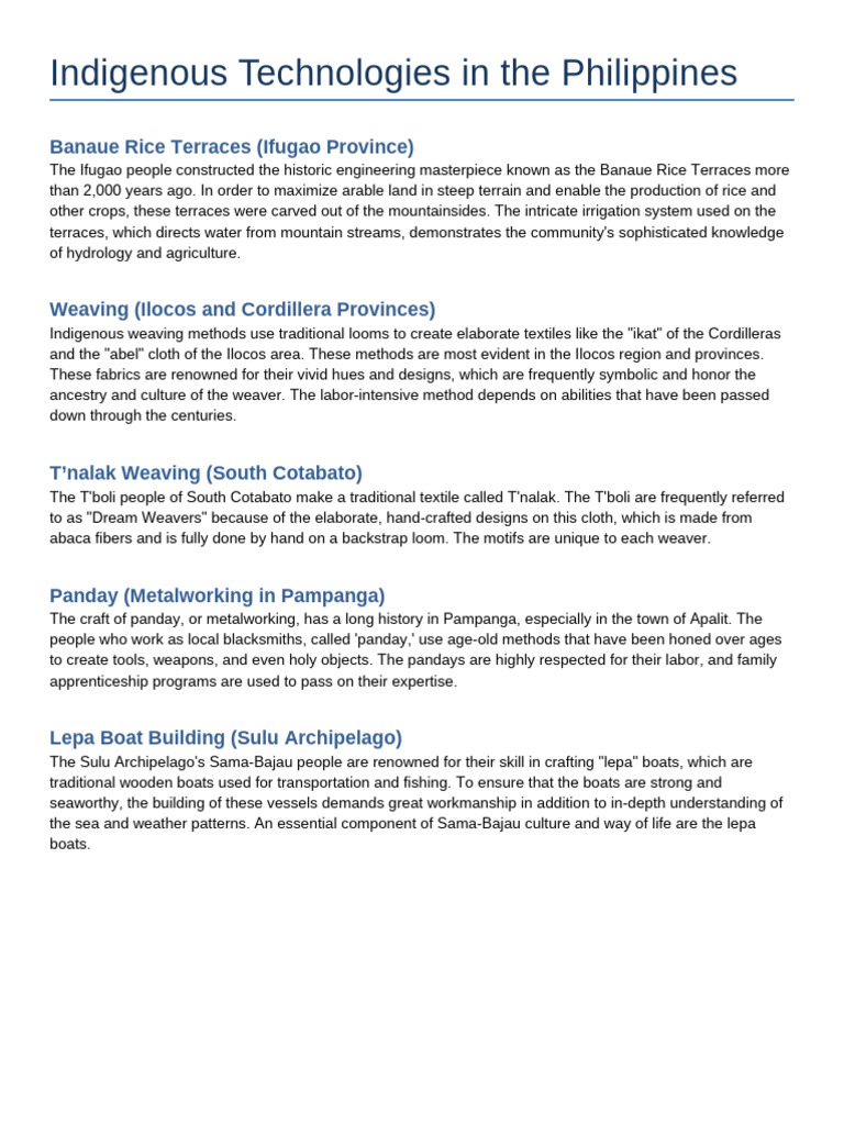 Indigenous Technologies Philippines | PDF