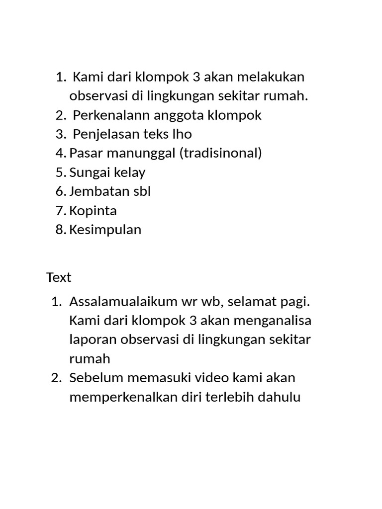 Kami Dari Klompok 3 Akan Melakukan Observasi Di Lingkungan Sekitar Rumah | PDF
