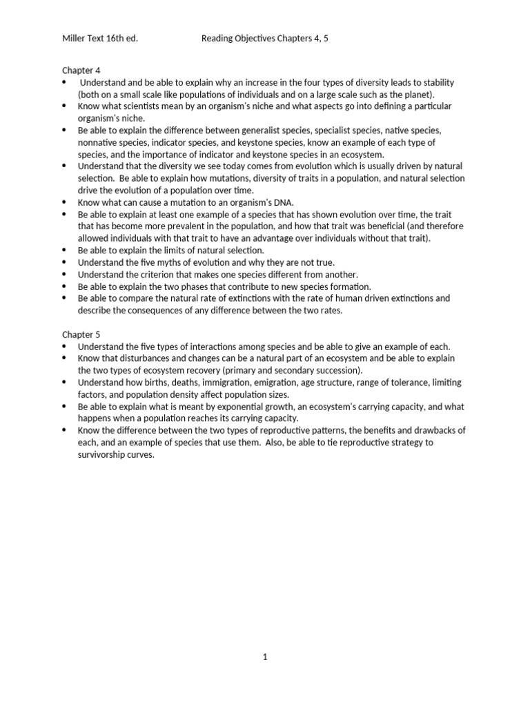 9 Chapters 4, 5 (evolution, biodiversity, population interactions ...