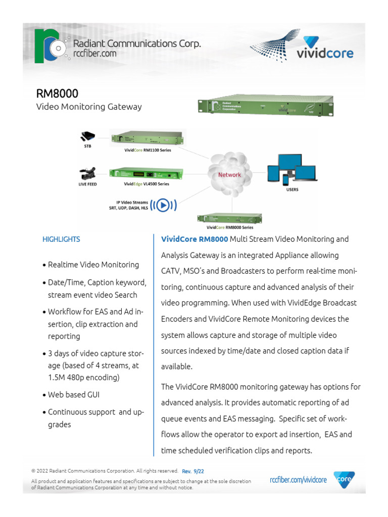 VividCore RM8000 Datasheet | PDF