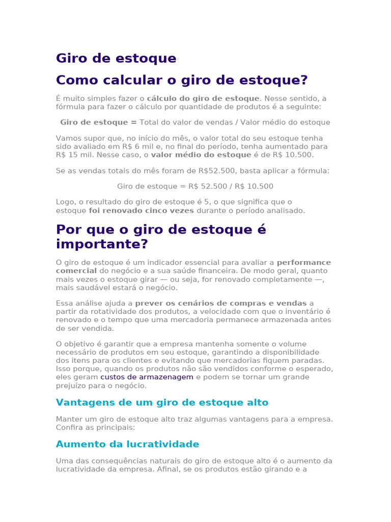 Como Calcular o Giro de Estoque | PDF