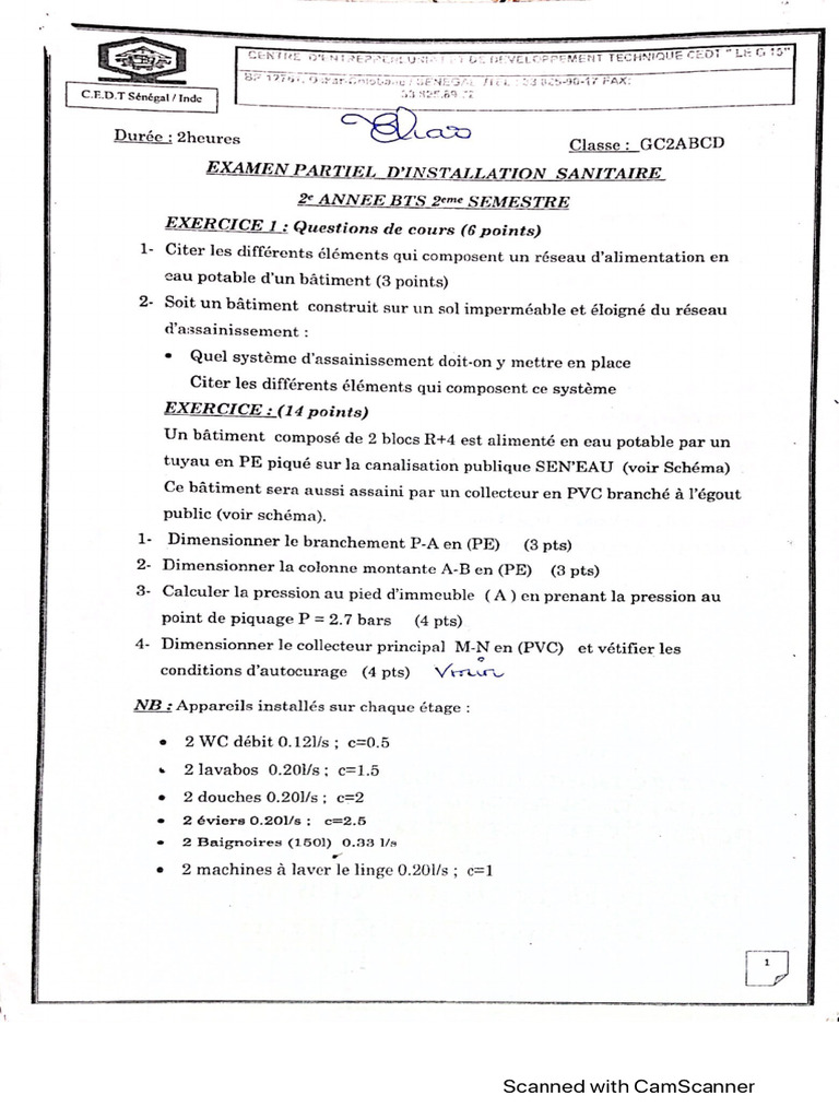 Partiel Installation Sanitaire | PDF