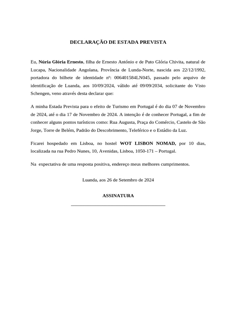 Declaração de Estada Prevista | PDF