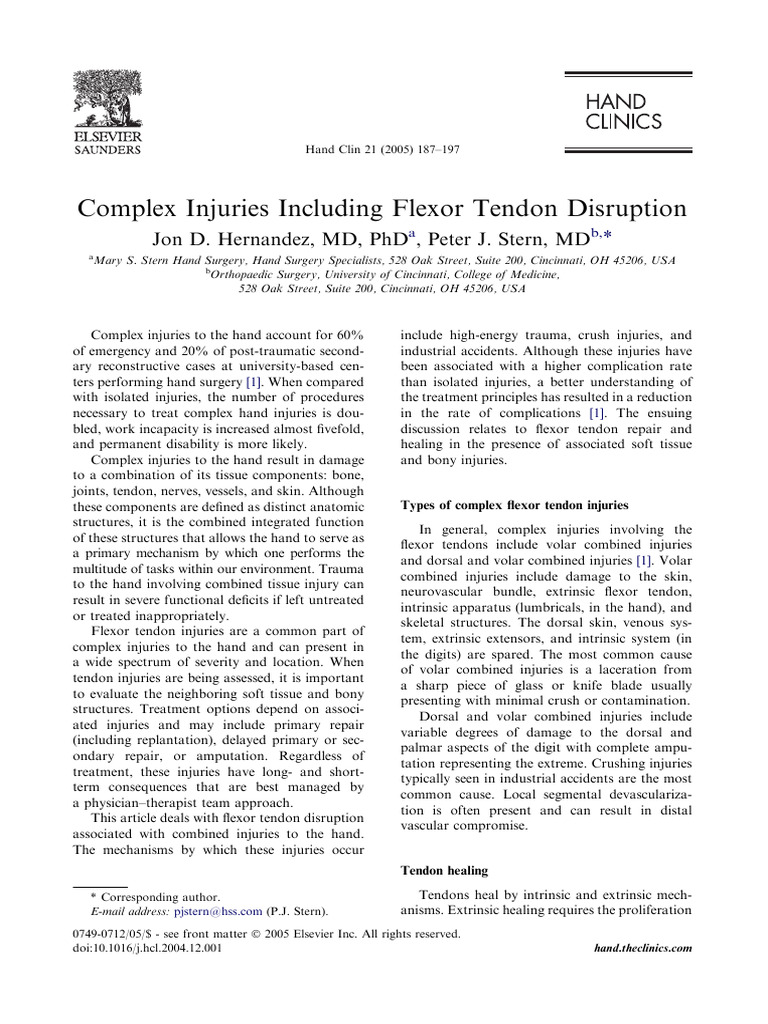 Complex Injuries Including Flexor Tendon Disruption: Jon D. Hernandez ...