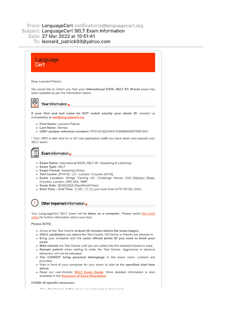 LanguageCert SELT Exam Information | PDF