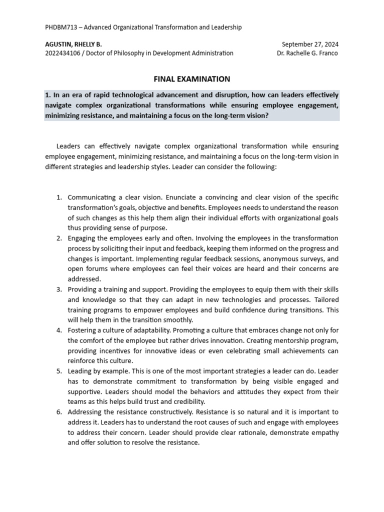 AGUSTIN, RHELLY B.-PHDBM713 Final Exam | PDF
