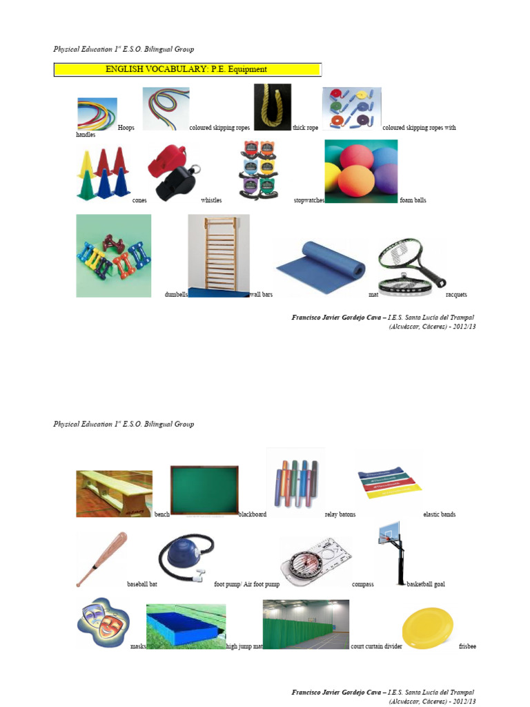English Vocabulary PE Equipment | PDF