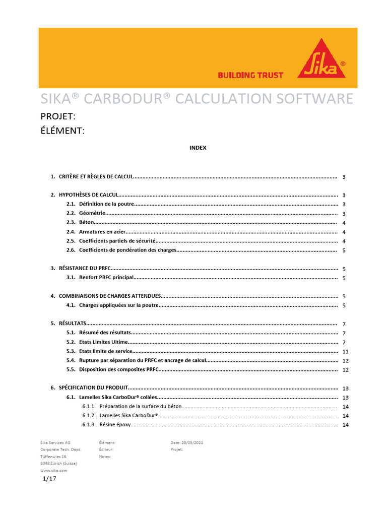 Sika® Carbodur® Calculation Software: Projet: Élément | PDF