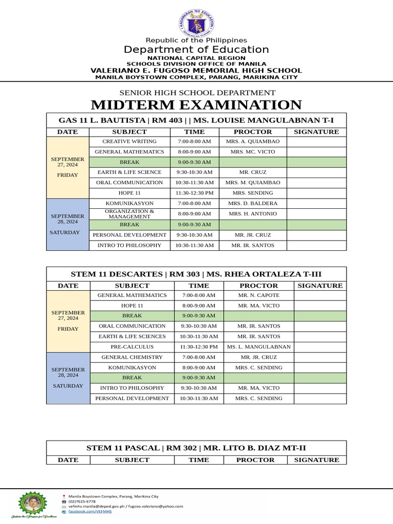 2024 Exam Schedule | PDF