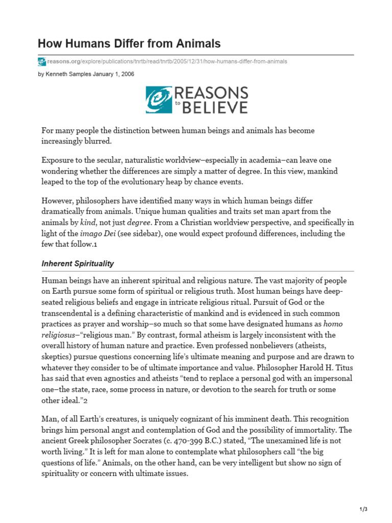 3.2 How Humans Differ From Animals | PDF