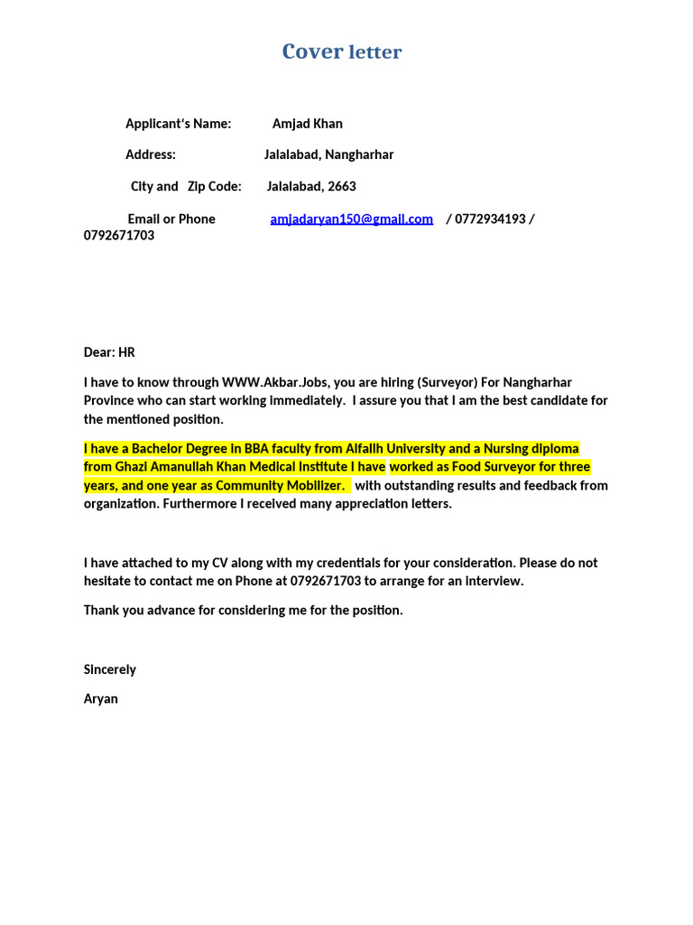 Amjad CV For The Position of Sureyor VDO | PDF | Nangarhar Province ...