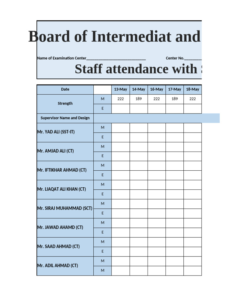 How To Create Attendance Sheet For Exam Staff in Ms Excel | PDF