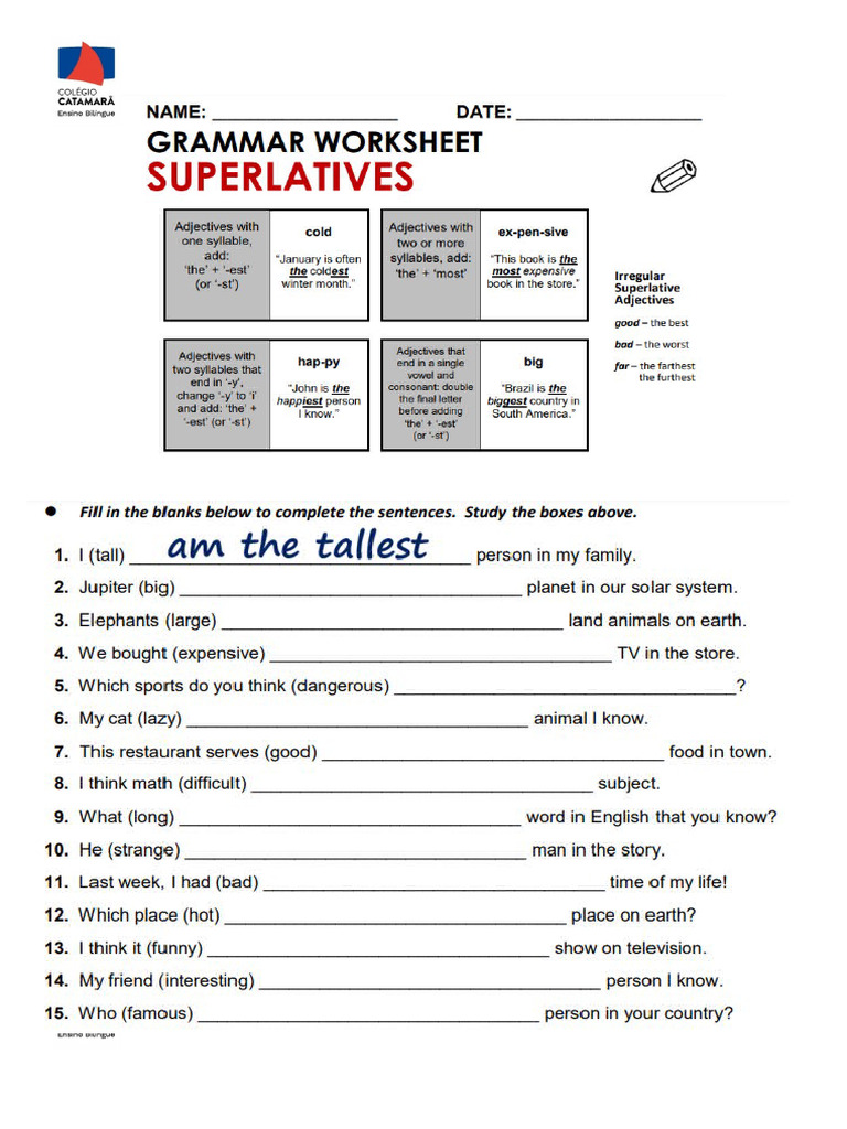 Superlatives Exercise | PDF