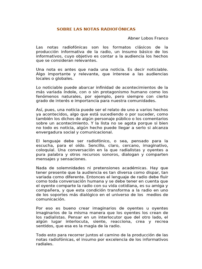 Sobre Las Notas Periodísticas - Abner Lobos | PDF