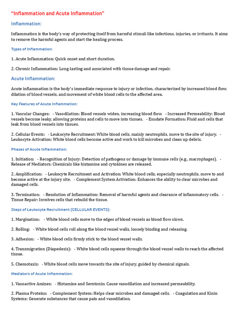 Acute Inflammation Pathology (DR Luqman) | PDF