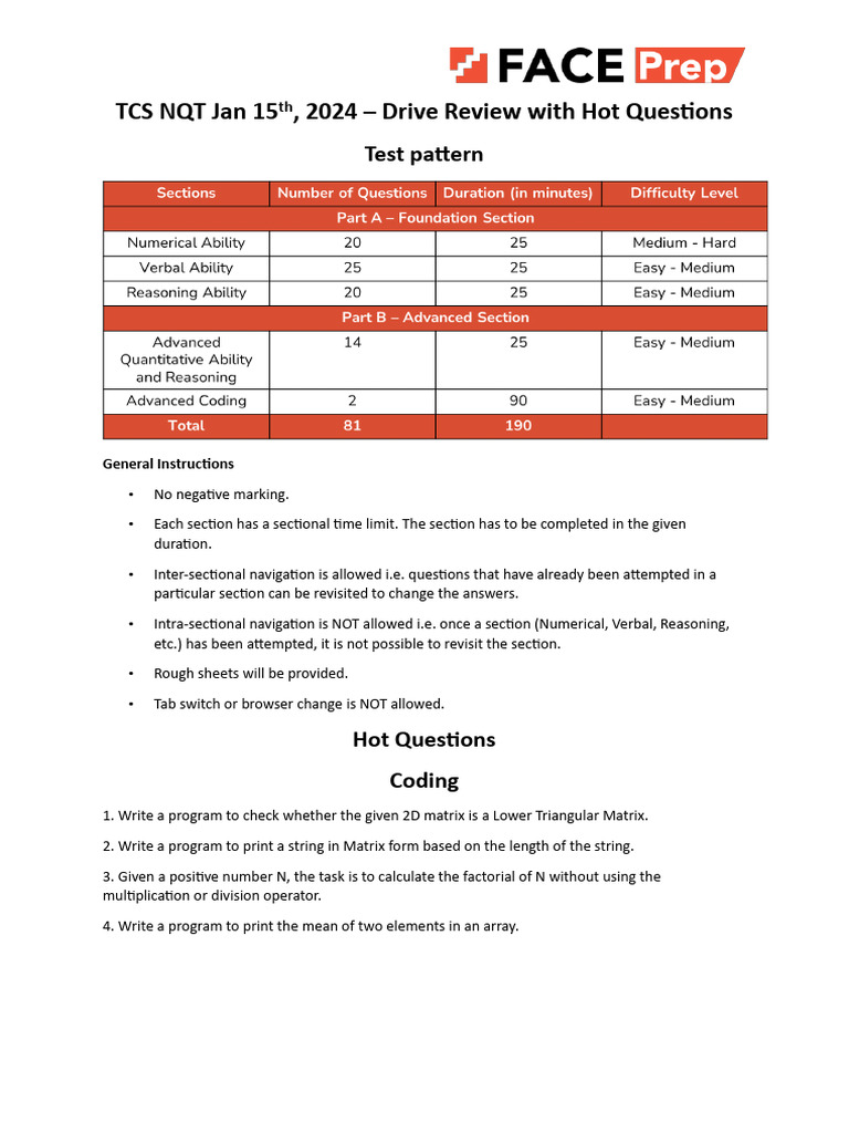 TCS NQT - Jan 15 - Hot Set | PDF
