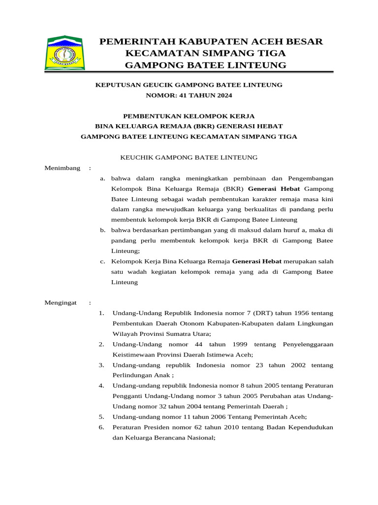 contoh SK Keuchik BKR | PDF