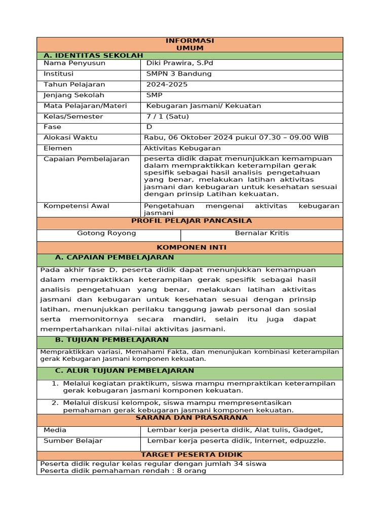 Modul Ajar Kebugaran | PDF