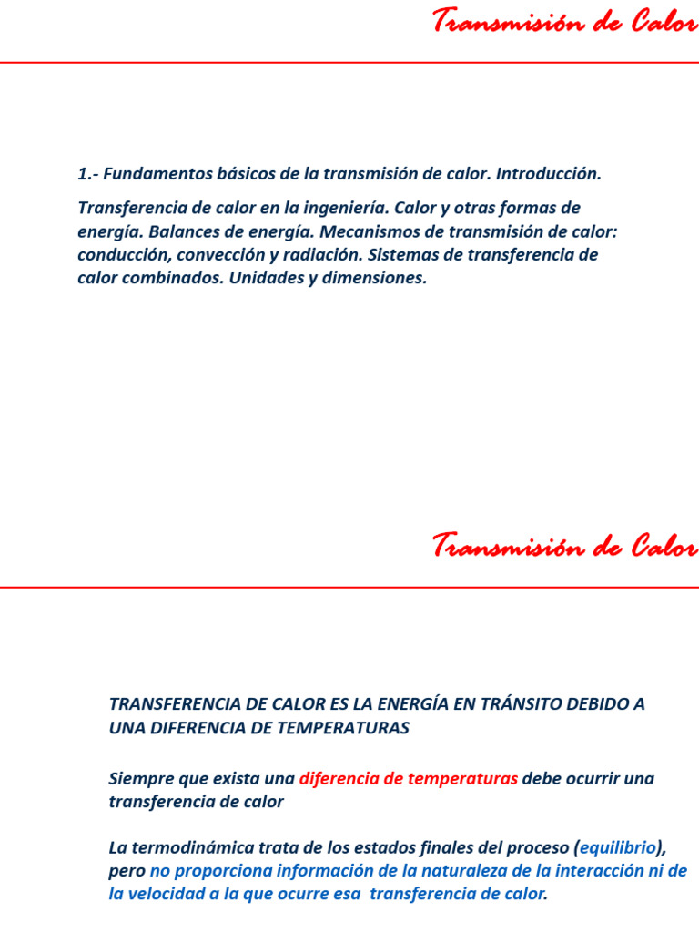 TEMA 1 Transmision de Calor | PDF