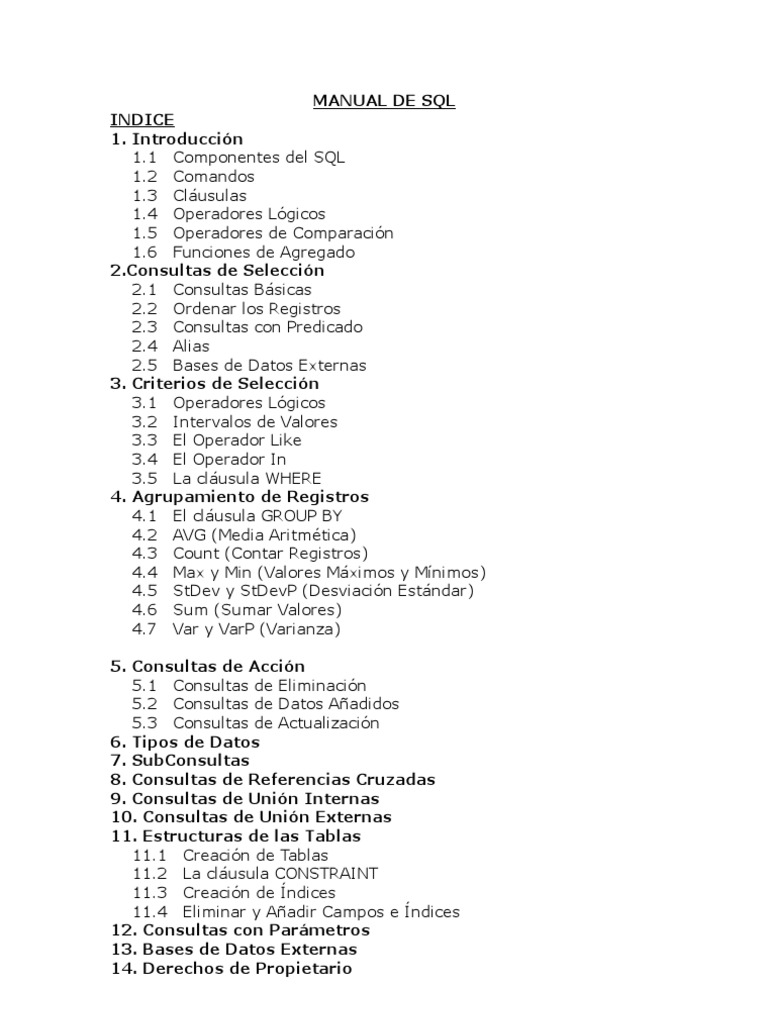 Manual de SQL | PDF | SQL | Tabla (base de datos)