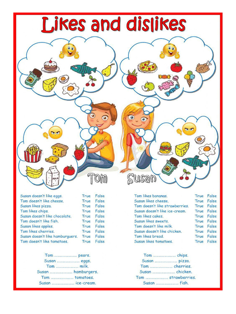 Like Dislikes Worksheet | PDF