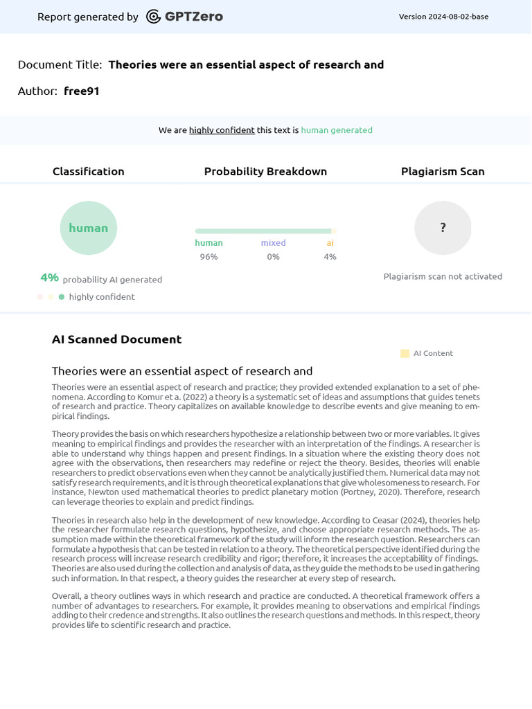GPTZero AI Scan - Theories Were An Essential Aspect of Research and | PDF