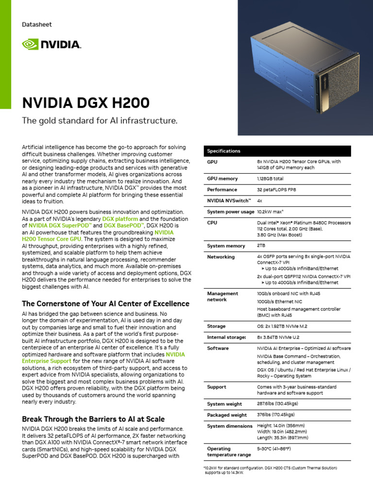 Nvidia DGX h200 Datasheet Nvidia Us Web | PDF