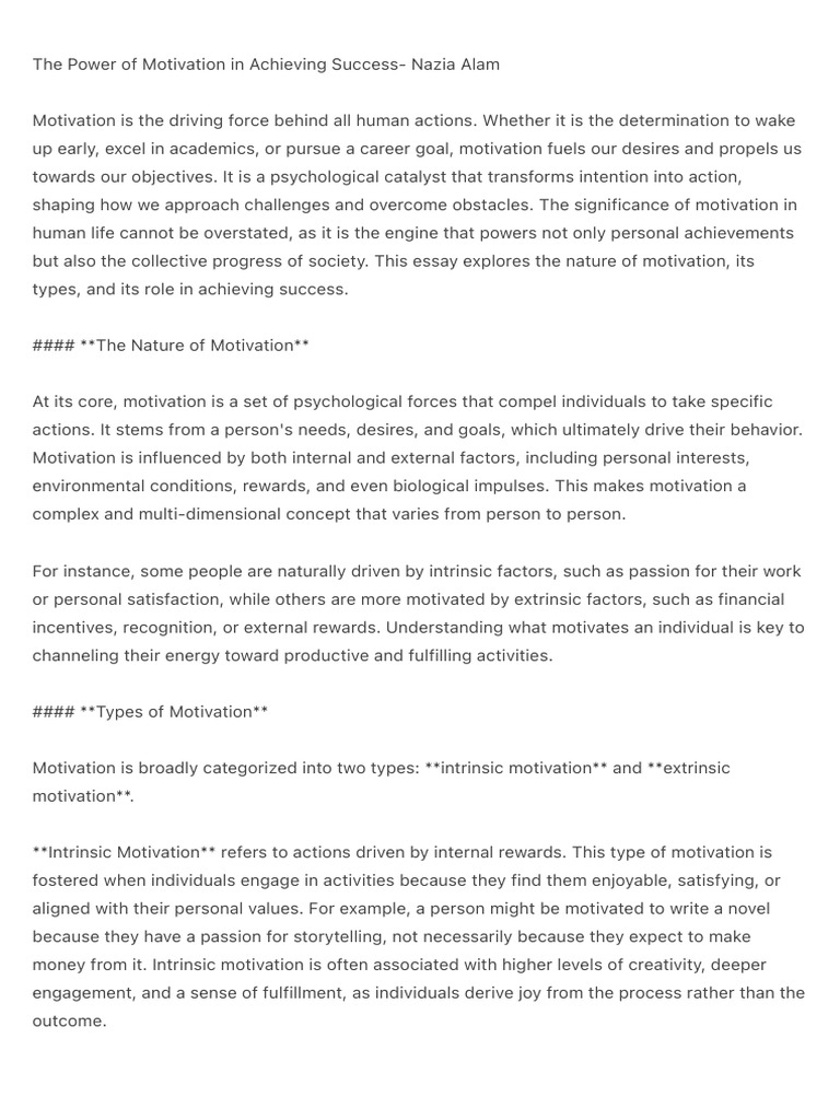 The Power of Motivation in Achieving Success - Nazia Alam | PDF