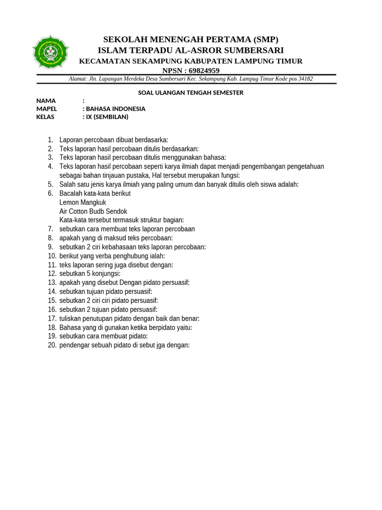 Soal Kelas IX-WPS Office | PDF