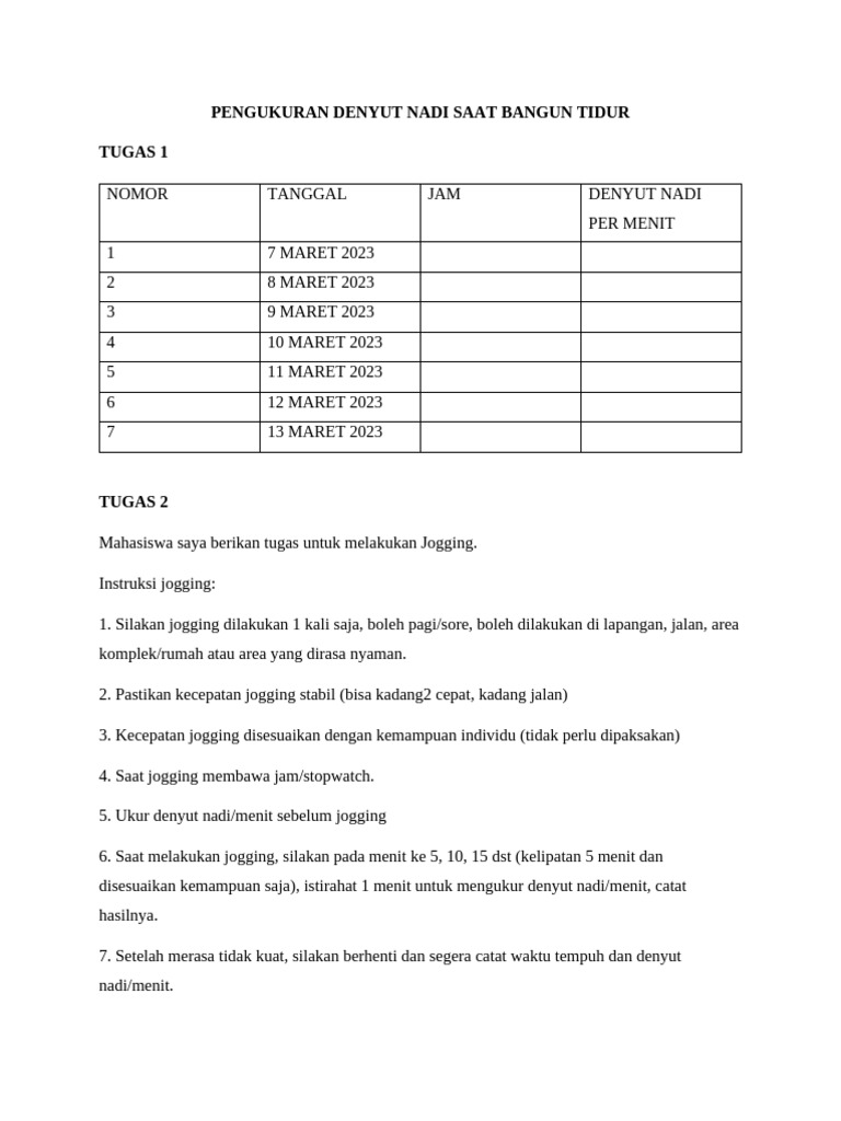 Tugas Pjok Pengukuran Denyut Nadi | PDF