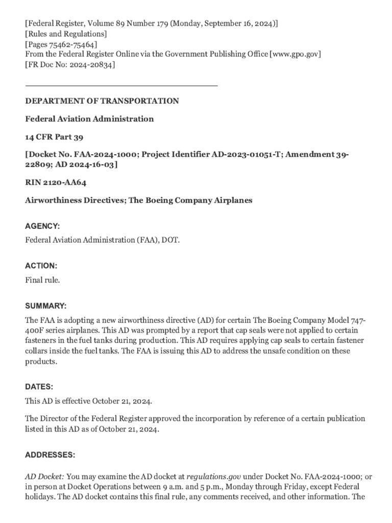 Easa Ad Us-2024-16-03 1 | PDF