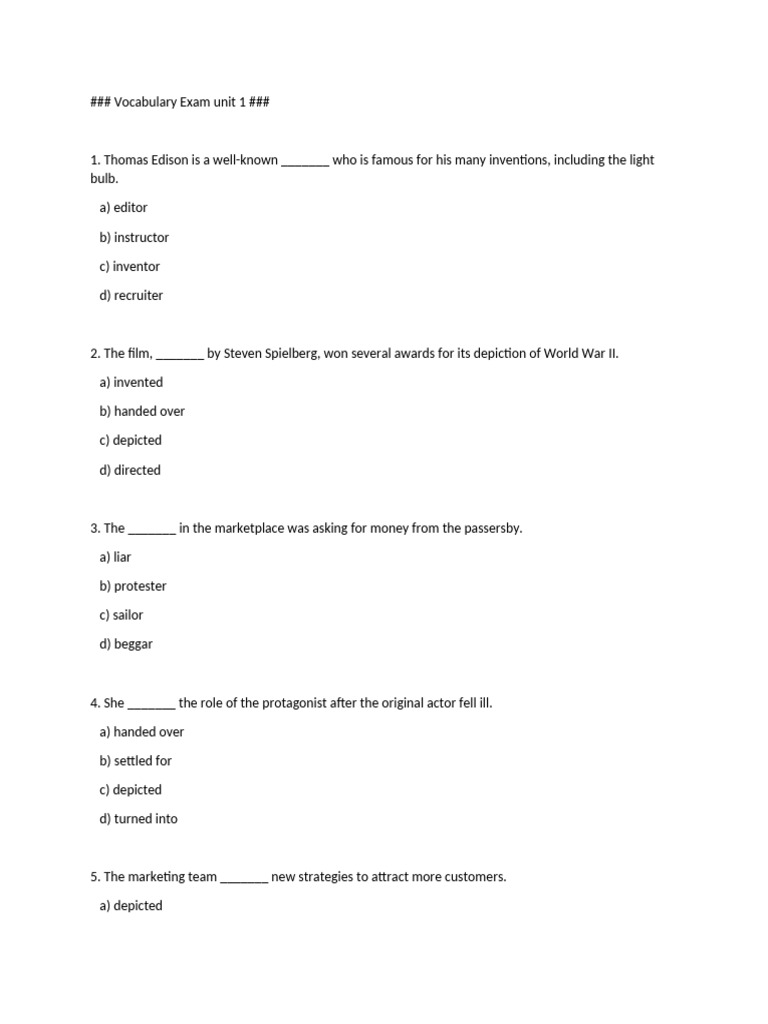 Vocabulary Exam | PDF