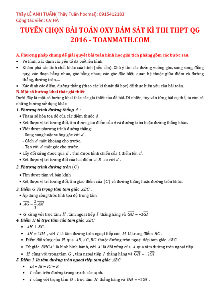 Tuyen Chon Bai Toan Oxy Bam Sat Ki Thi THPT QG 2016 Le Anh Tuan | PDF