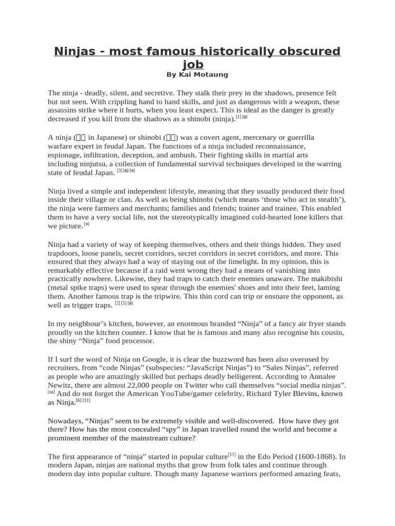 Ninjas - Most Famous Historically Obsecured Job | PDF