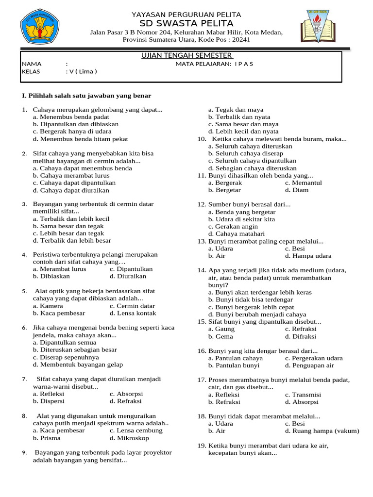 Soal Uts Ipas Sem 1 KLS 5 | PDF
