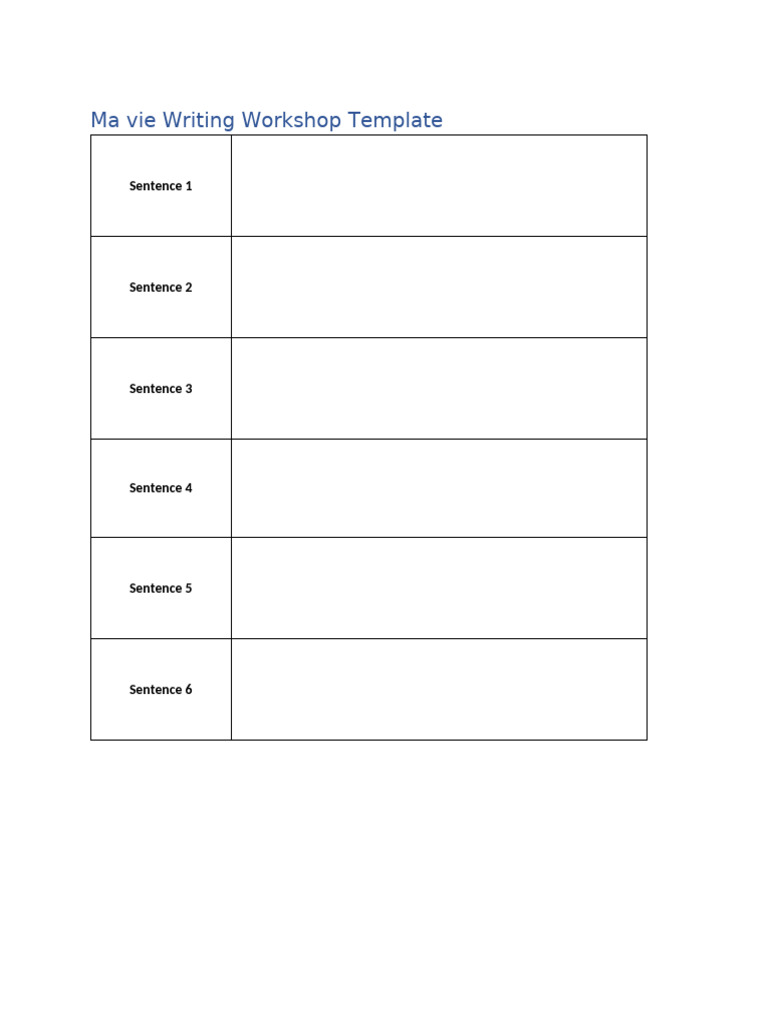 Ma Vie Writing Workshop Template | PDF