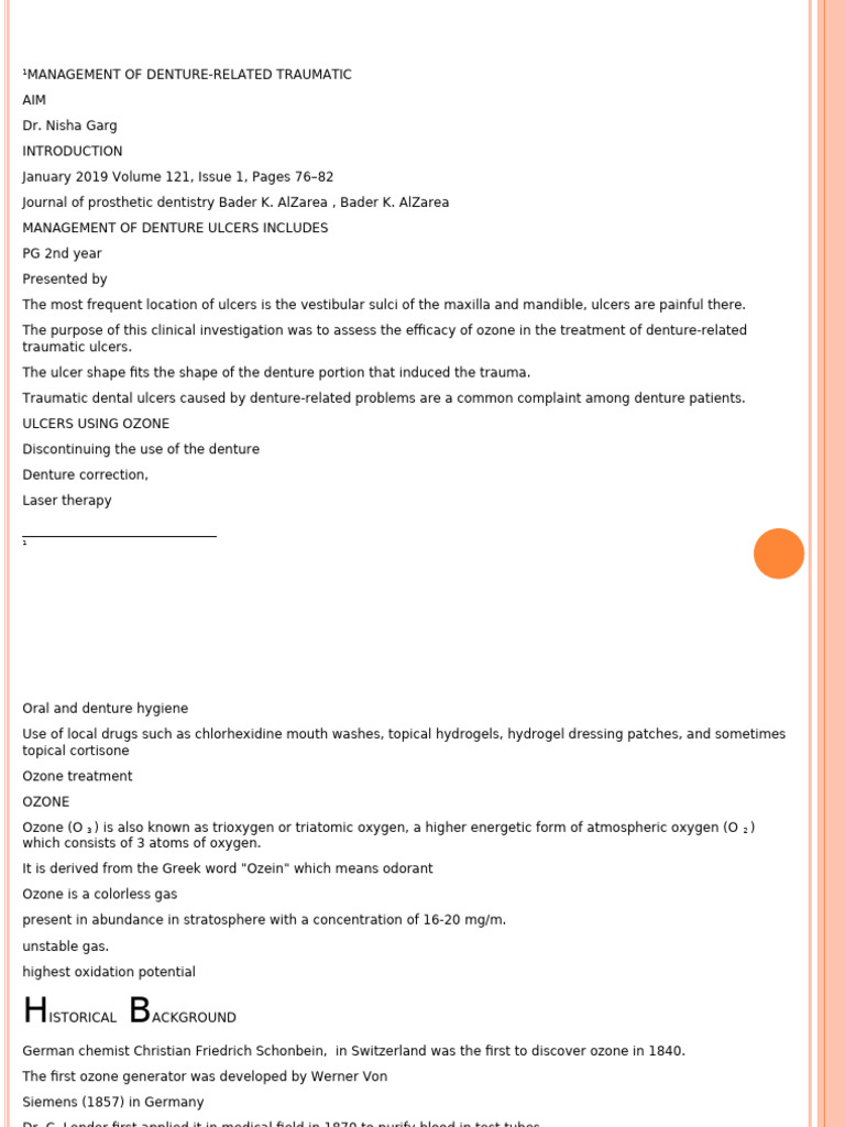 Management of Denture Ulcer by Ozone DR Nisha | PDF
