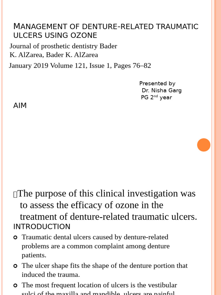 Management of Denture Ulcer by Ozone DR Nisha | PDF