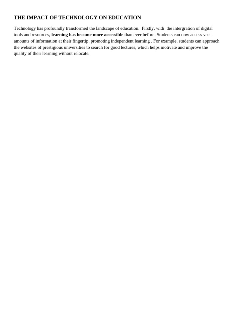 The Impact of Technology On Education | PDF