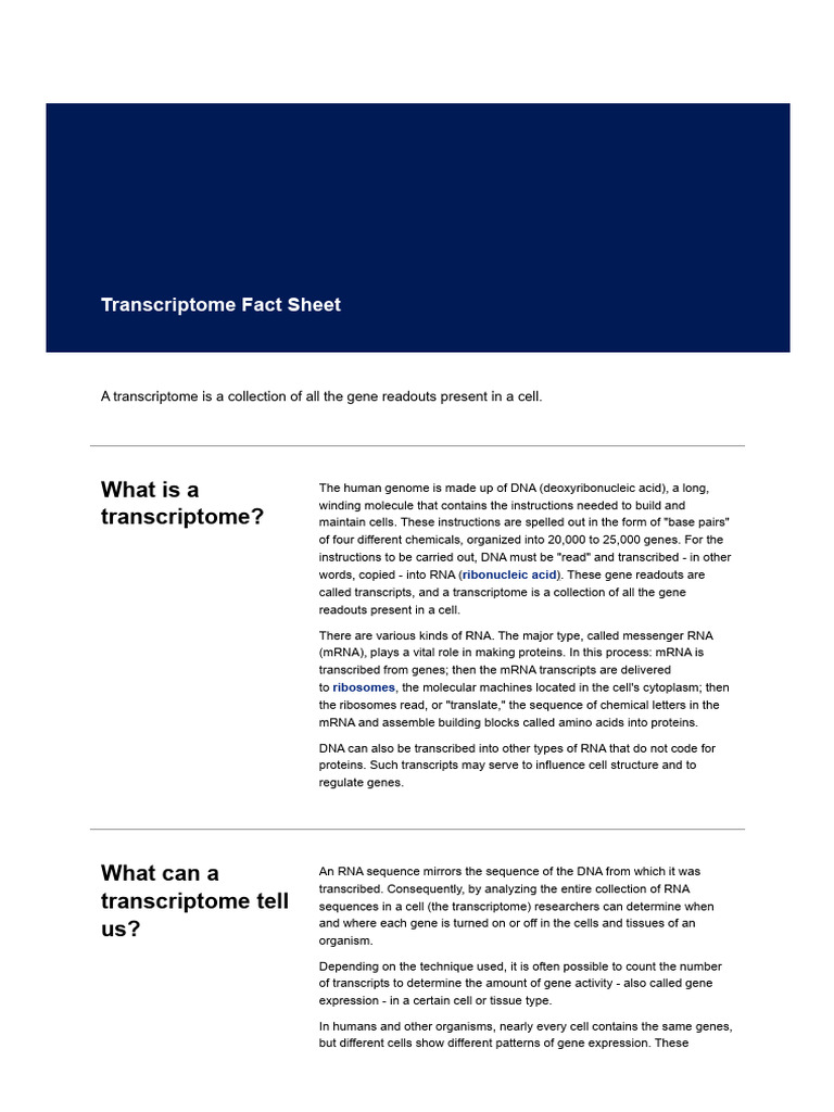 Transcriptome Fact Sheet | PDF