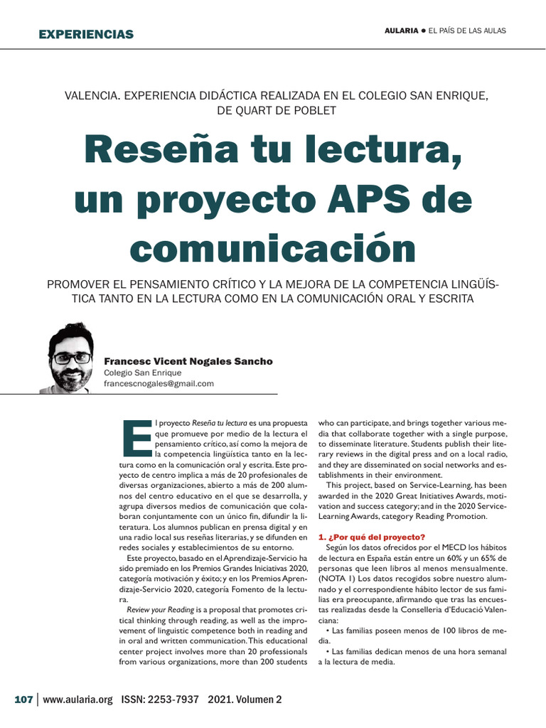 Reseña Tu Lectura, Un Proyecto APS de Comunicación | PDF