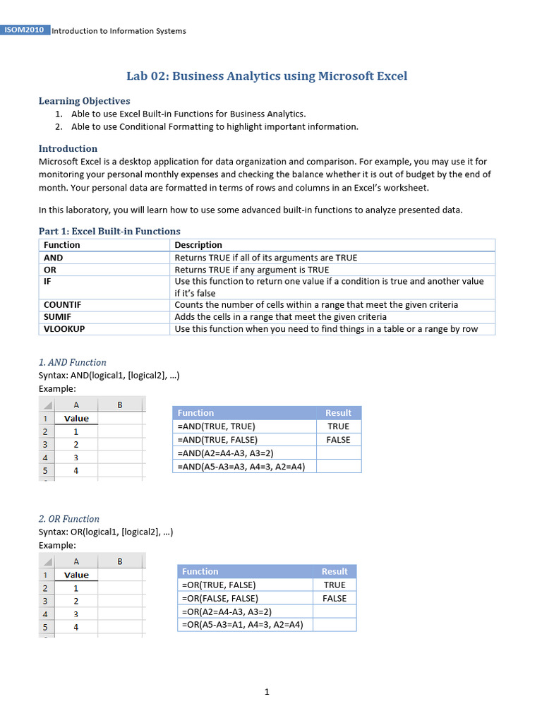 Lab02 Excel Manual | PDF