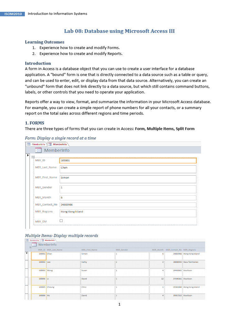 Lab08 Access Forms Reports Manual | PDF